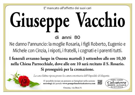 Giuseppe Vacchio Necrologi Pompe Funebri Calcaterra