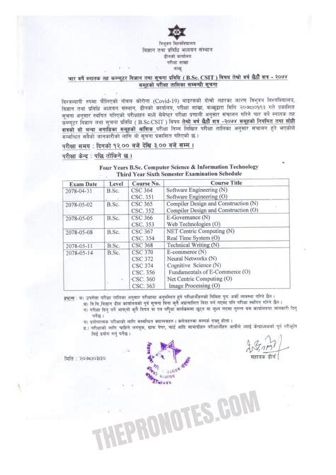 Exam Routine For Bsc Csit Sixth Semester Published Tu The Pro Notes