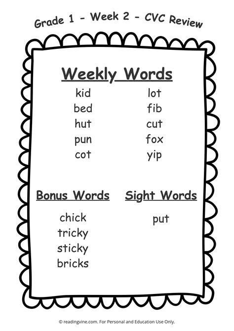 1st Grade Spelling Words Week 2r Image Readingvine