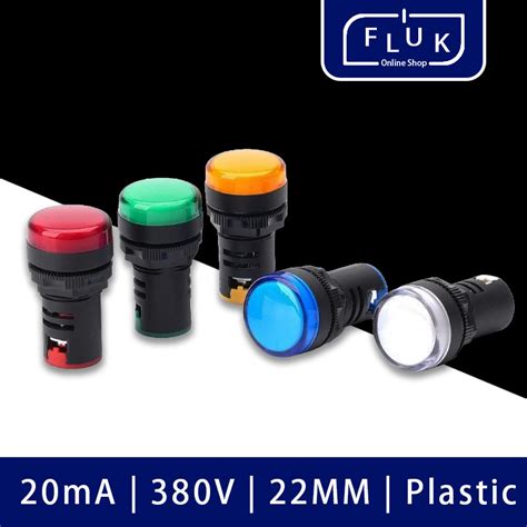 22mm Plastic Indicator Light Red Green Blue White Yellow Signal Lamp 220v 380v Fluk Push
