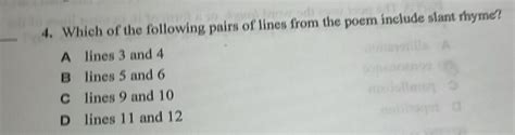 Solved 4 Which Of The Following Pairs Of Lines From The Poem Include