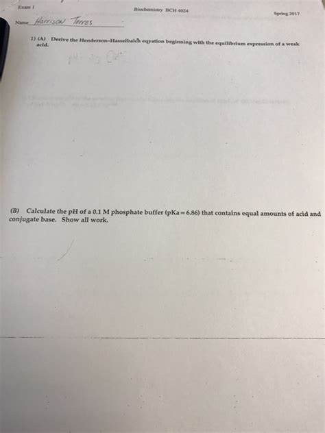 Solved Derive The Henderson Hasselbatch Equation Beginning