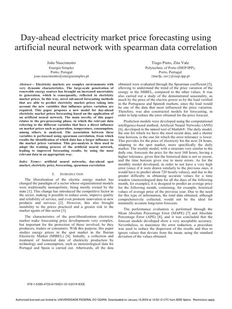 Day Ahead Electricity Market Price Forecasting Using Artificial Neural