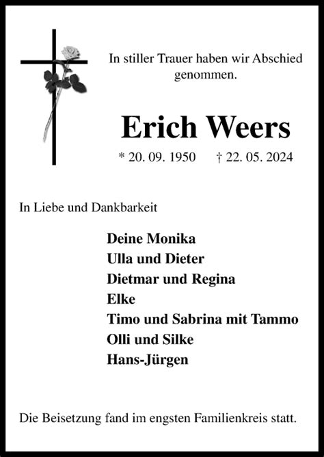 Traueranzeigen Von Erich Weers Noz Trauerportal