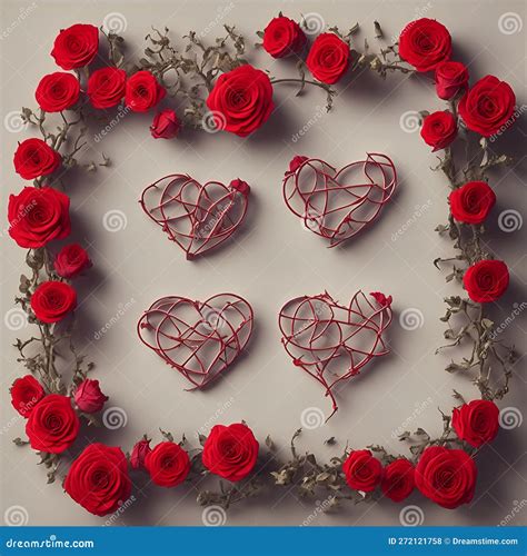 Rose Vine Arrangement With Bramble Hearts Stock Illustration