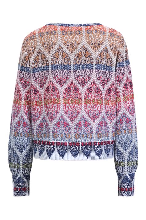 Jacquard Strickjacke Retro Muster Off White Strickjacken Ivko Woman