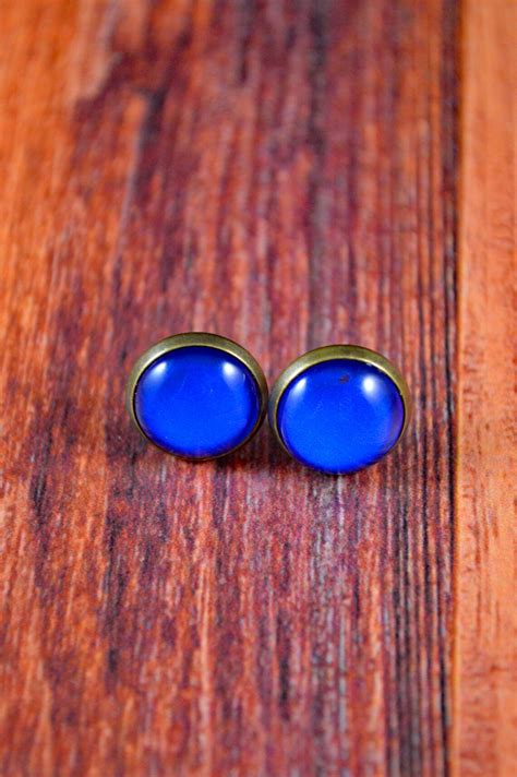 Solid Blue Studs Blue Earrings Solid Color Studs Solid Etsy