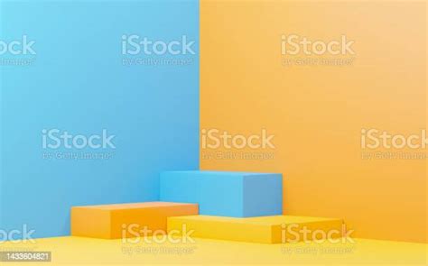 3d 렌더링 추상 디스플레이 연단 플랫폼 제품 프리젠 테이션 및 광고 깨끗한 디자인으로 최소한의 장면 배경 모의를위한 빈 받침대 화장품을위한 파스텔 색상의 빈 무대 배경막에