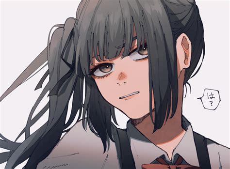 Safebooru 1girl Black Hair Black Ribbon Blunt Bangs Brown Eyes