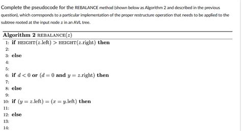 Solved Complete The Pseudocode For The Rebalance Method