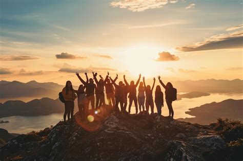 Premium Photo Big Group Of People Having Fun In Success Victory And