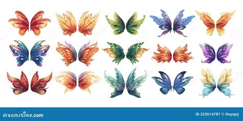 Magic Butterfly Wings Cartoon Vector Set Fairy Dryad Fluttering Nymph