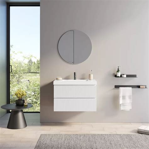 Mobile Bagno Cm Bianco Opaco Cannettato Con Lavabo E Specchio Gaia