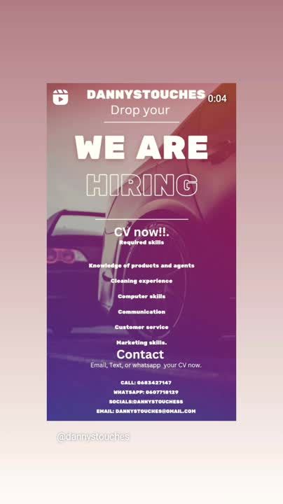 We Are Hiring Drop Your Cv Now At Dannystouches Daniel Perce