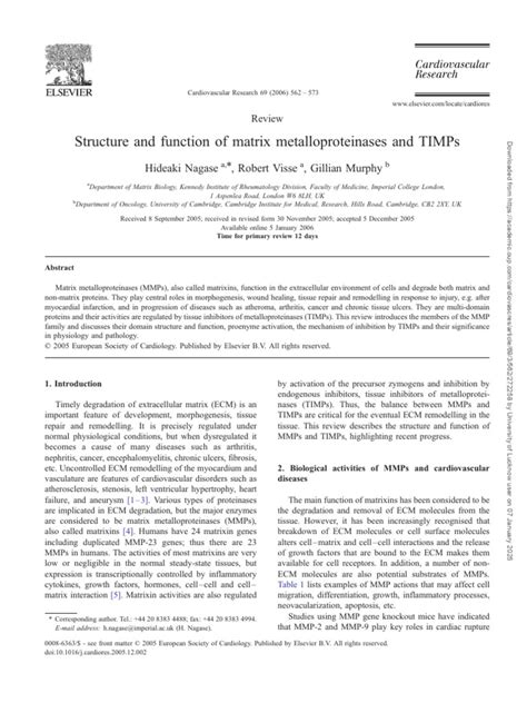 Structure And Function Of Matrix Metalloproteinases And Timps Pdf