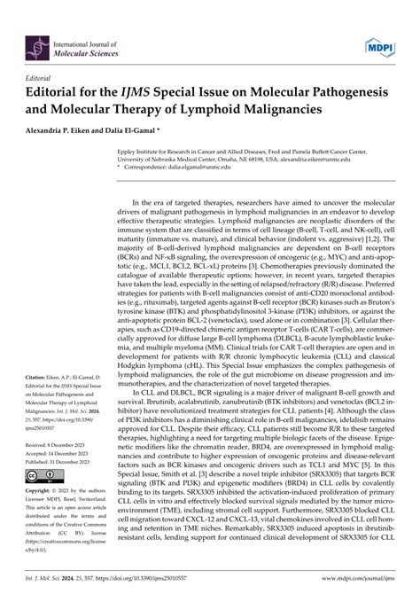 Pdf Editorial For The Ijms Special Issue On Molecular Pathogenesis