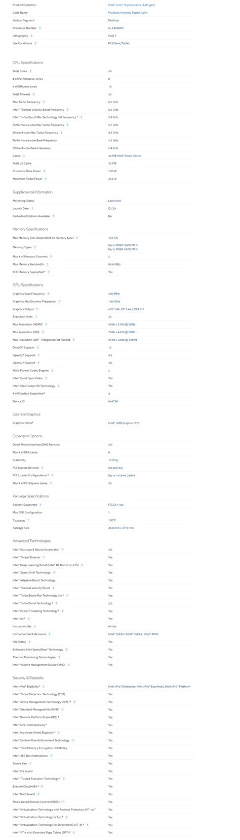 Intel Core I9 14900ks Desktop Processor Cpu Scorptec Computers