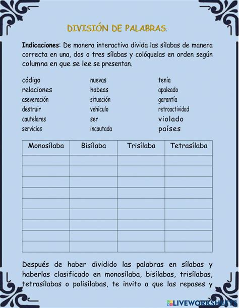 División De Silabas En Español