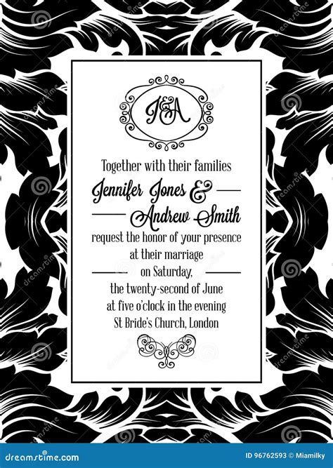 Damask Victorian Brocade Pattern Invitation Stock Vector Illustration
