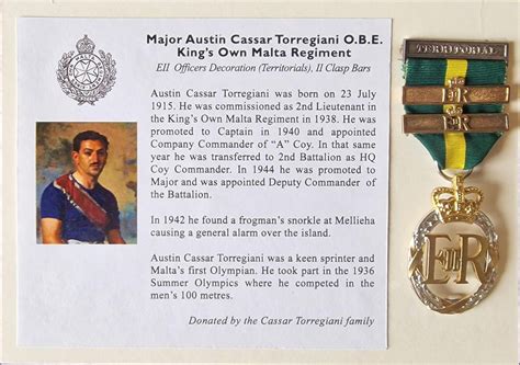 Major Austin Cassar Torregianis Medal On Display At The Malta At War