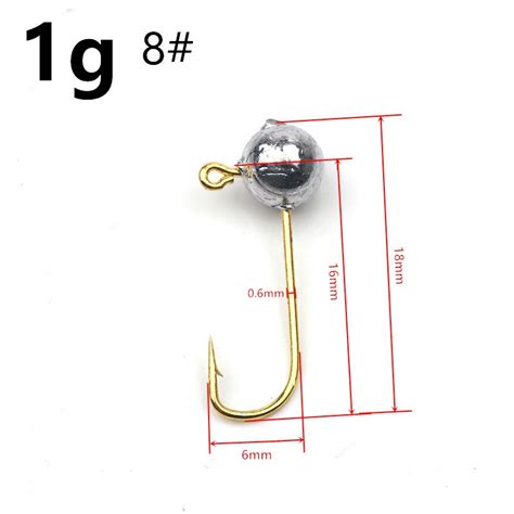 Rompin 10 Pcs Lot Golden Color Exposed Lead Jig Head 1g Hook Baits