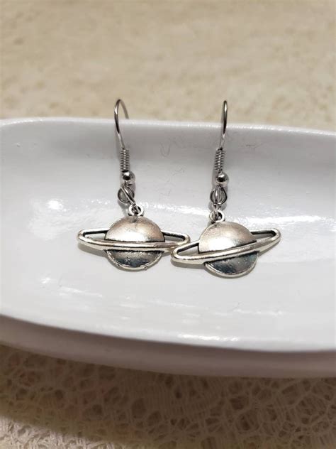 Saturn Dangle Earrings Antique Silver Saturn Dangles Charm Etsy