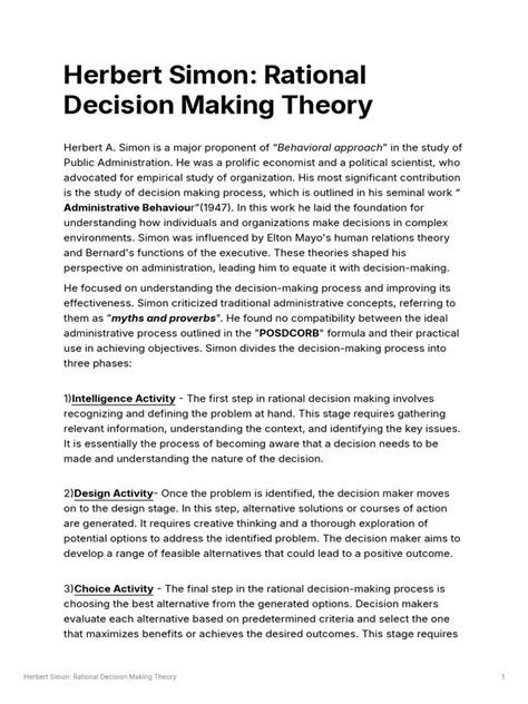 Herbertsimon Rational Decision Making Theory Pdf Decision Making