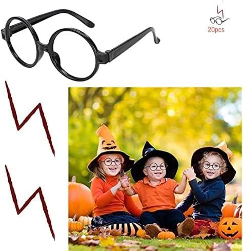 Opendgo 20 Pcs Wizard Glasses Set Black Round Frame No