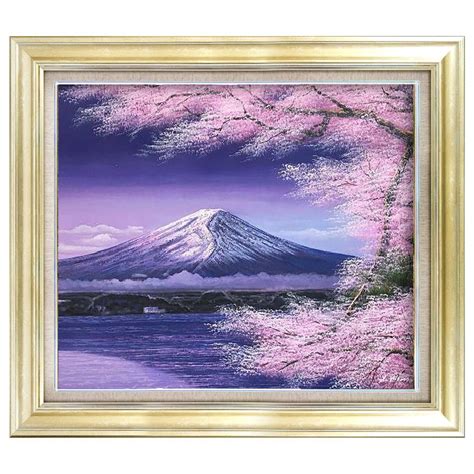 【即発送】 油彩画 木村由記夫 「富士に桜」 F10号 額付き 油絵 風景画 真筆 肉筆 手描き 桜満開 春 富士山 富士五湖 吉祥慶祝 風水