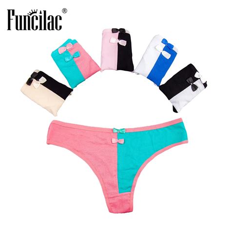 Funcilac Women Underwear Sexy G String And Thongs Tangas Cotton Patchwork Print Kinckers Briefs