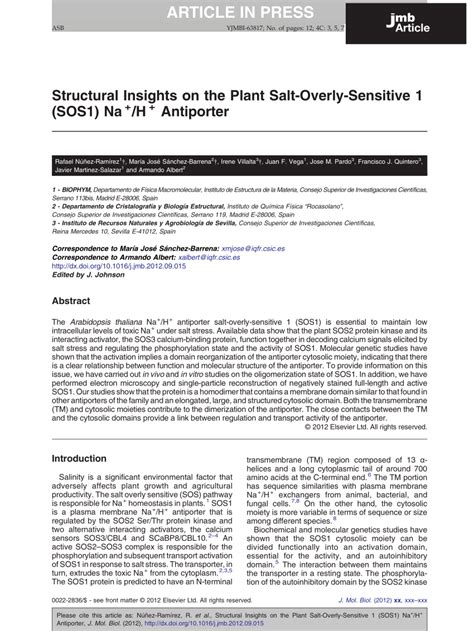 Pdf Structural Insights On The Plant Salt Overly Sensitive 1 Sos1 Nah Antiporter