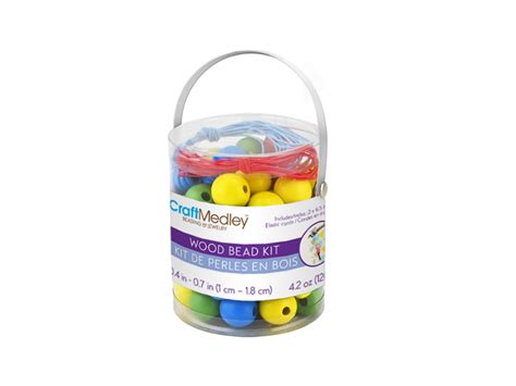 Craft Medley Wood Bead Box Kit Wtih Cord Primary Mix Michaels