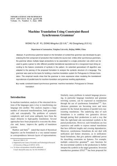 Machine Translation Using Constraint Based Synchronous Grammar