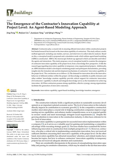 Pdf The Emergence Of The Contractors Innovation Capability At Project Level An Agent Based