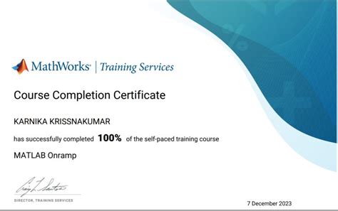 Completed Matlab Onramp Course Karnika Krissnakumar Posted On The
