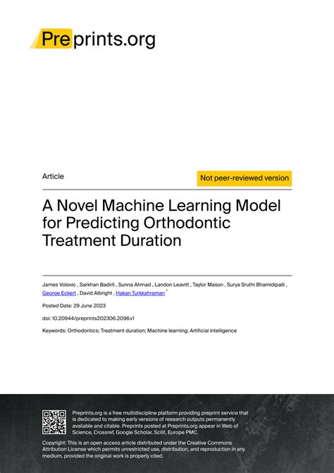 Pdf A Novel Machine Learning Model For Predicting Orthodontic