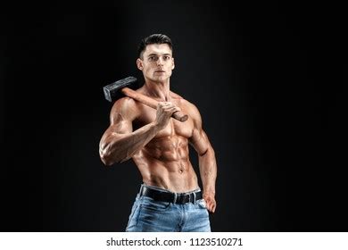 Muscular Man Naked Torso Holding Big Stock Photo 1123510271 Shutterstock