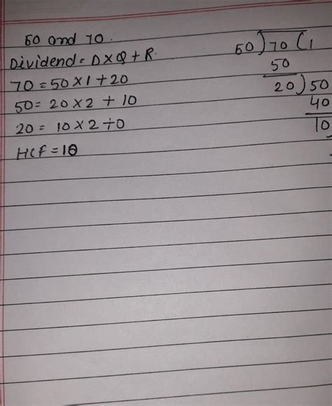 Find The Hcf Of The Following By Using Euclid Algorithmi 50 And 70