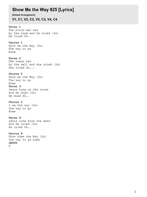 Show Me The Way Lyrics Pdf