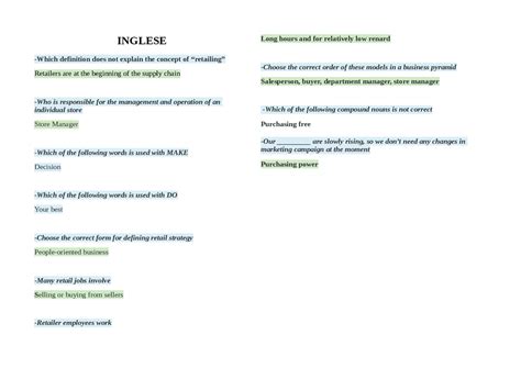 Domande Inglese Unipegaso Docsity