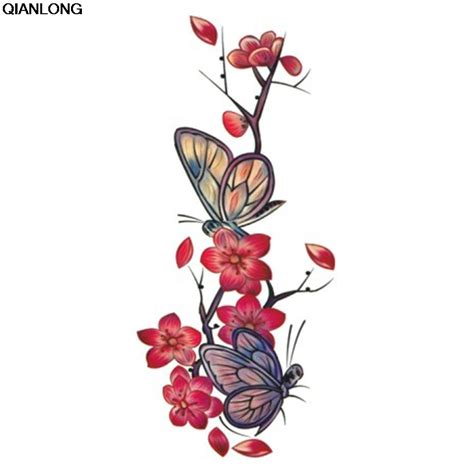1 Piece Temporary Tattoos Stickers Romantic Butterfly Rose Flowers Arm