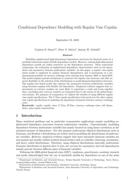 Pdf Conditional Dependence Modelling With Regular Vine Copulas