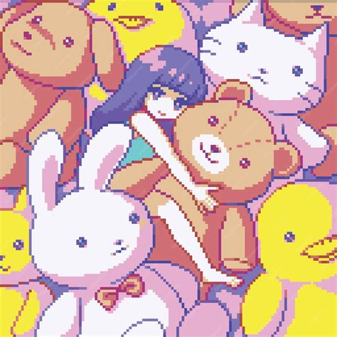 Premium Vector Pixel Art Girl And Big Doll Bear