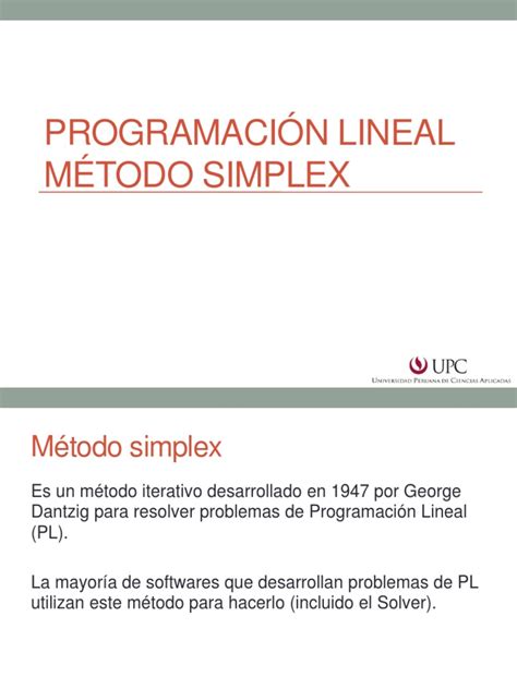 Programación Lineal Método Simplex Programación Lineal Matemáticas