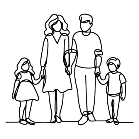 Arte contínua de uma linha preta desenhando família feliz pai e mãe