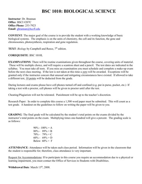 Bsc 1010 Biological Science