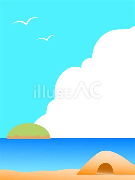 入道雲が浮かぶ砂山と島がある海背景イラスト No 25199244｜無料イラスト・フリー素材なら「イラストac」