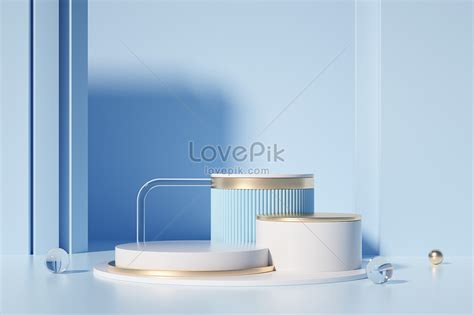 파란색 기하학적 전시대 배경 사진 및 창의적인 일러스트 무료 다운로드 Lovepik