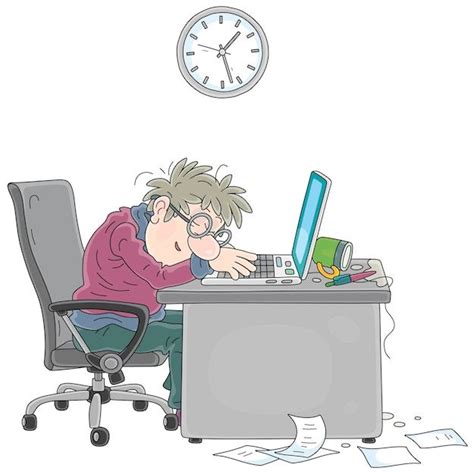 Funny Tired Man Sleeping At His Desk On A Laptop After A Hard Work Day