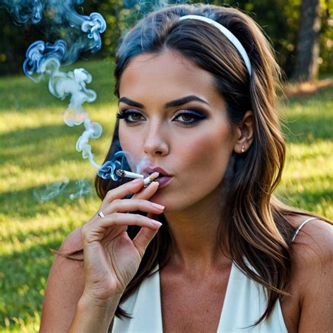 An Attractive Woman Smoking A Cigarette And Blowing Smoke Rings